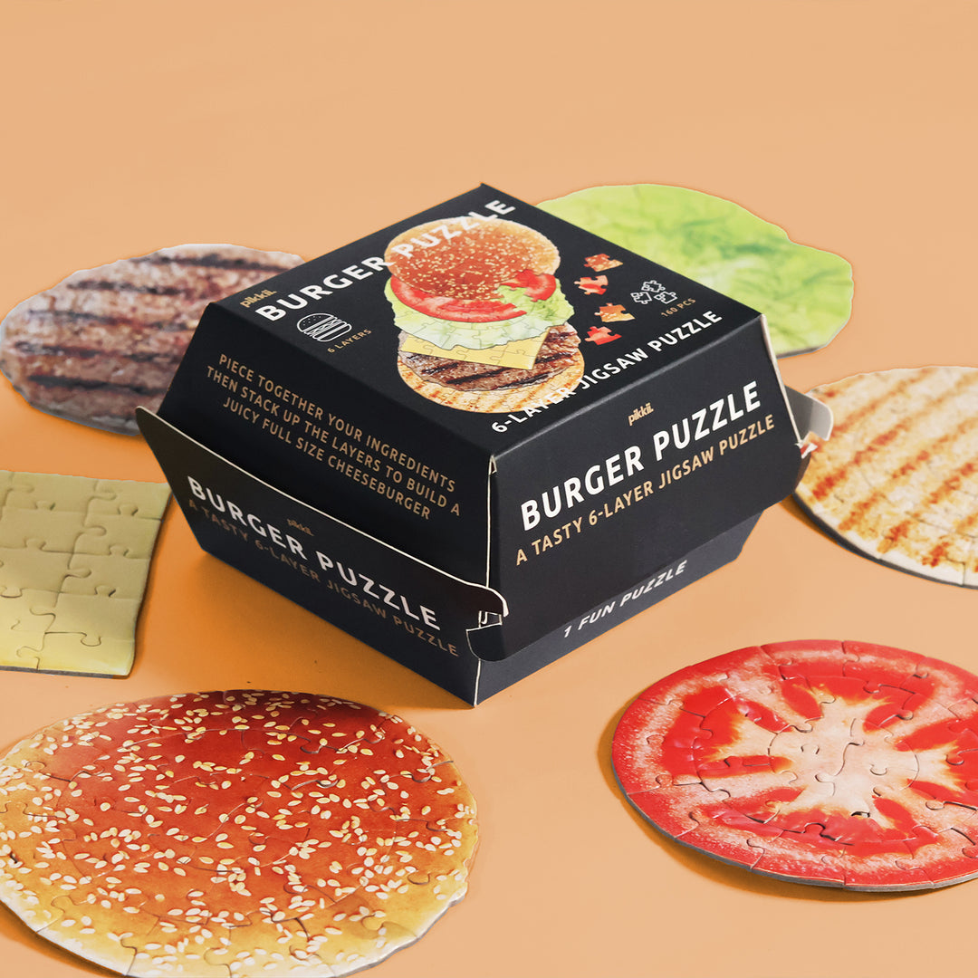 Burger Puzzle | Fun 6 Layer Cheeseburger Jigsaw Puzzle By Pikkii