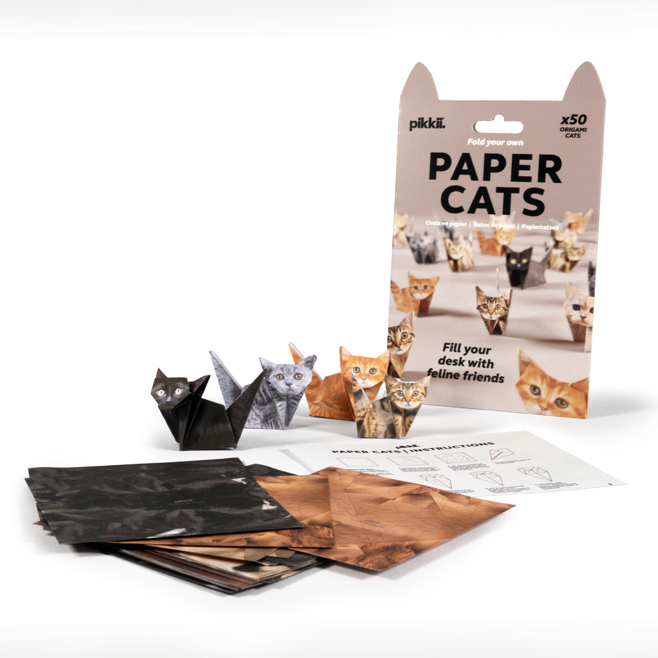 Paper Cats | Origami Cat Craft Kit | Fun Gift for Cat Lovers by Pikkii