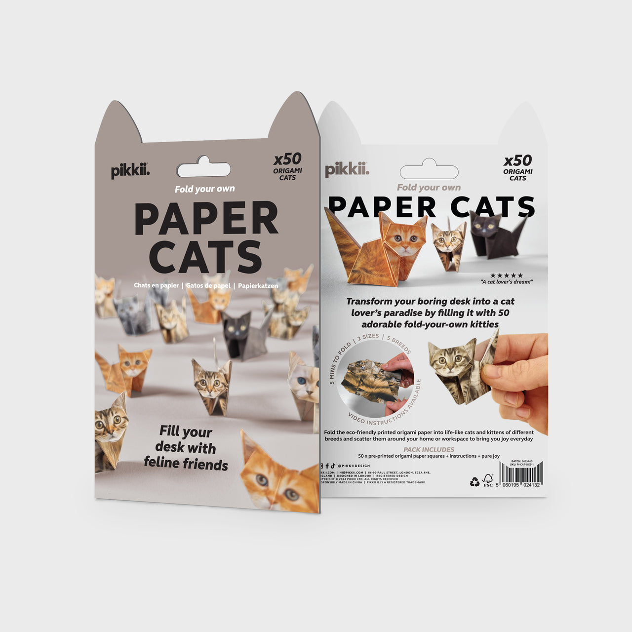 Paper Cats | Origami Cat Craft Kit | Fun Gift for Cat Lovers by Pikkii