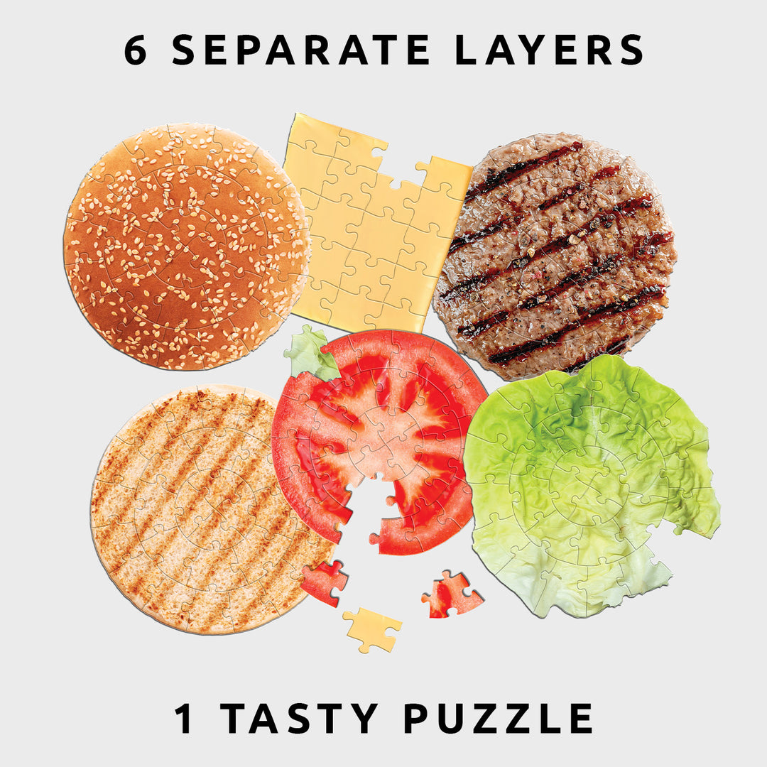 Burger Puzzle | Fun 6 Layer Cheeseburger Jigsaw Puzzle By Pikkii