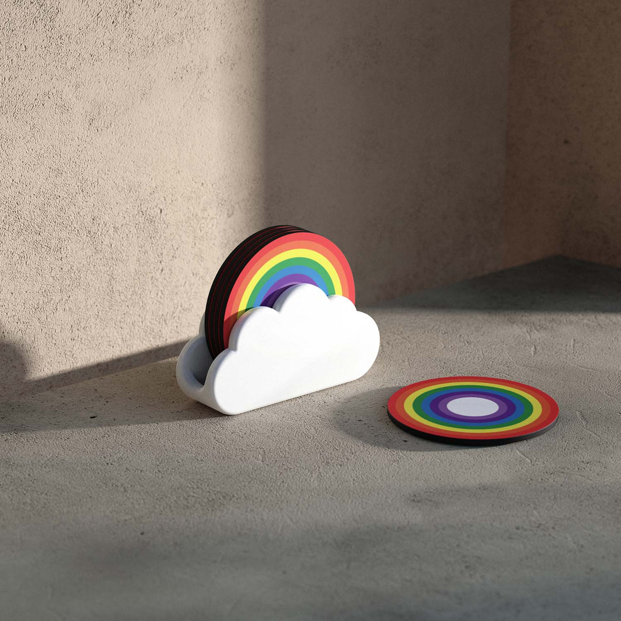 Rainbow Coasters in Ceramic Cloud Holder by Pikkii